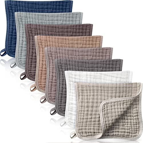 Remagr 8 Packs Muslin Burp Cloths 6 Layers Unisex Baby Items Absorbent Burp Rags Colorful Muslin Washcloths for Baby Plain Soft Cotton Cloth for Babies Girls Boys, 10 x 20 Inch (Warm Colors)