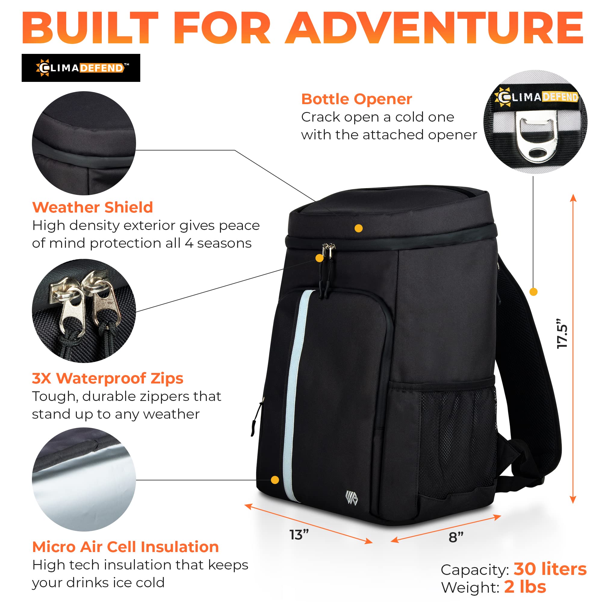 Cooler Backpack - Backpack Cooler with Insulated Leak Proof Lining for 45 cans. Travel Backpack with Tablet & Laptop Storage