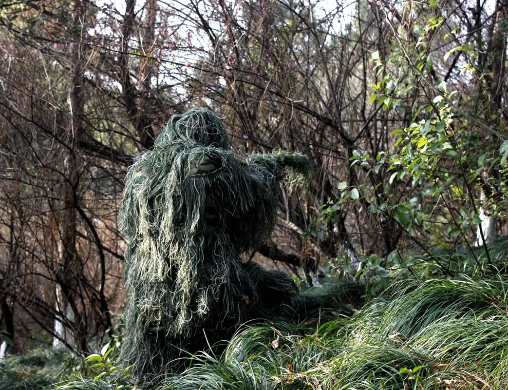 ETSG Oversized XXL 5 in 1 Ghillie Suit for Aults, 3D Camouflage Hunting Apparel Including Jacket, Pants, Hood, Carry Bag Suitable for Unisex Adults