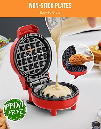 Mini Waffle Maker, Small Waffles Iron Keto Chaffles Single Compact Design Nonstick, Breakfast, Snacks, Hash Browns, 4 Inch Red 550W BLAZANT
