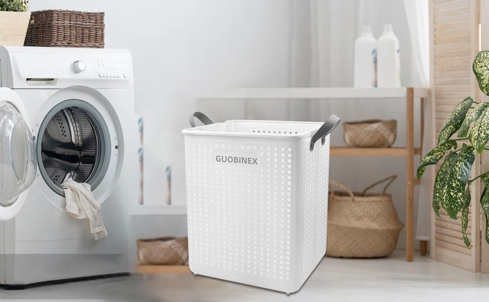GUOBINEX Foldable Laundry Basket with Handles, Collapsible Laundry Hamper with Breathable Holes, Dirty Clothes Basket - 14.7" x 17.7" x 12"