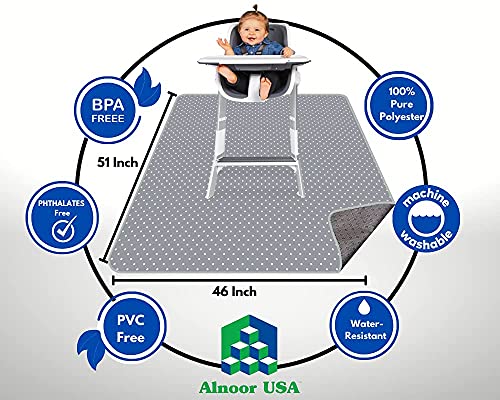 Splat Mat for Under High Chair - Splash Mat | Large 51" x 46" Size | Washable & Water Resistant | Avoid Messes | Multiple Uses | Easy to Wipe | Quick Drying - Comes w/ Carrying case for Floor & Table
