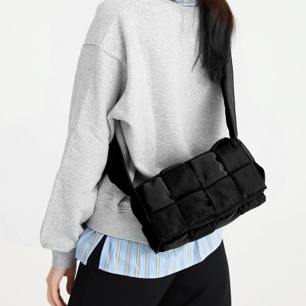 E Puffer Woven Bag for Women Cotton Padded Designer Crossbody Bags Woven Purse Shoulder Bag