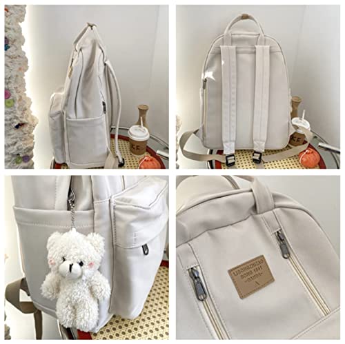 MININAI Preppy Backpack with Plushies Cute Backpack Light Academia College Backpack Solid Aesthetic Rucksack for Travel (One Size,Black)