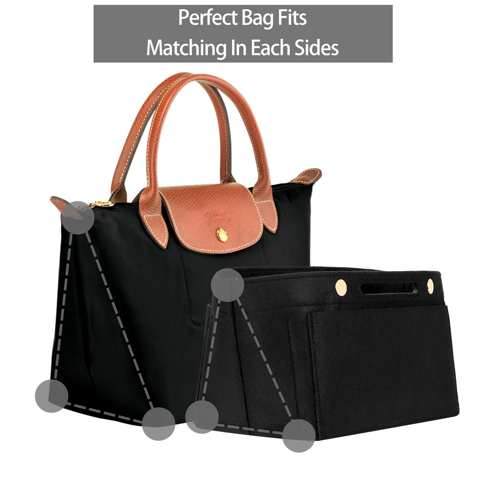 ETTP Purse Organizer Insert for le pliage Tote,Handbag Organizer Compatible with le pliage Shoulder Bag Large/Small,LE PLIAGE Top Handle Small/Medium (Black, Large)