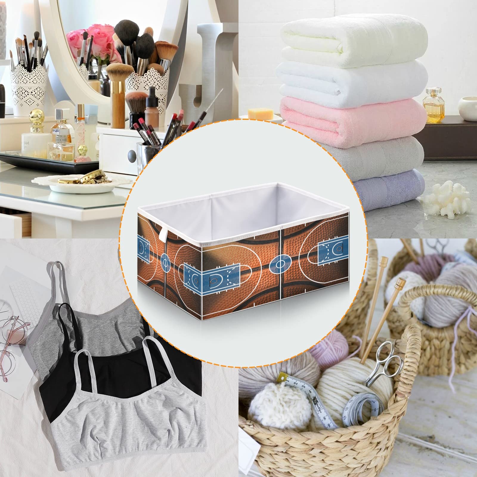 Emelivor Basketball Cube Storage Bin Collapsible Storage Bins Waterproof Toy Basket for Cube Organizer Bins for Nursery Toys Kids Books Closet Shelf Office - 11.02x11.02x11.02 IN