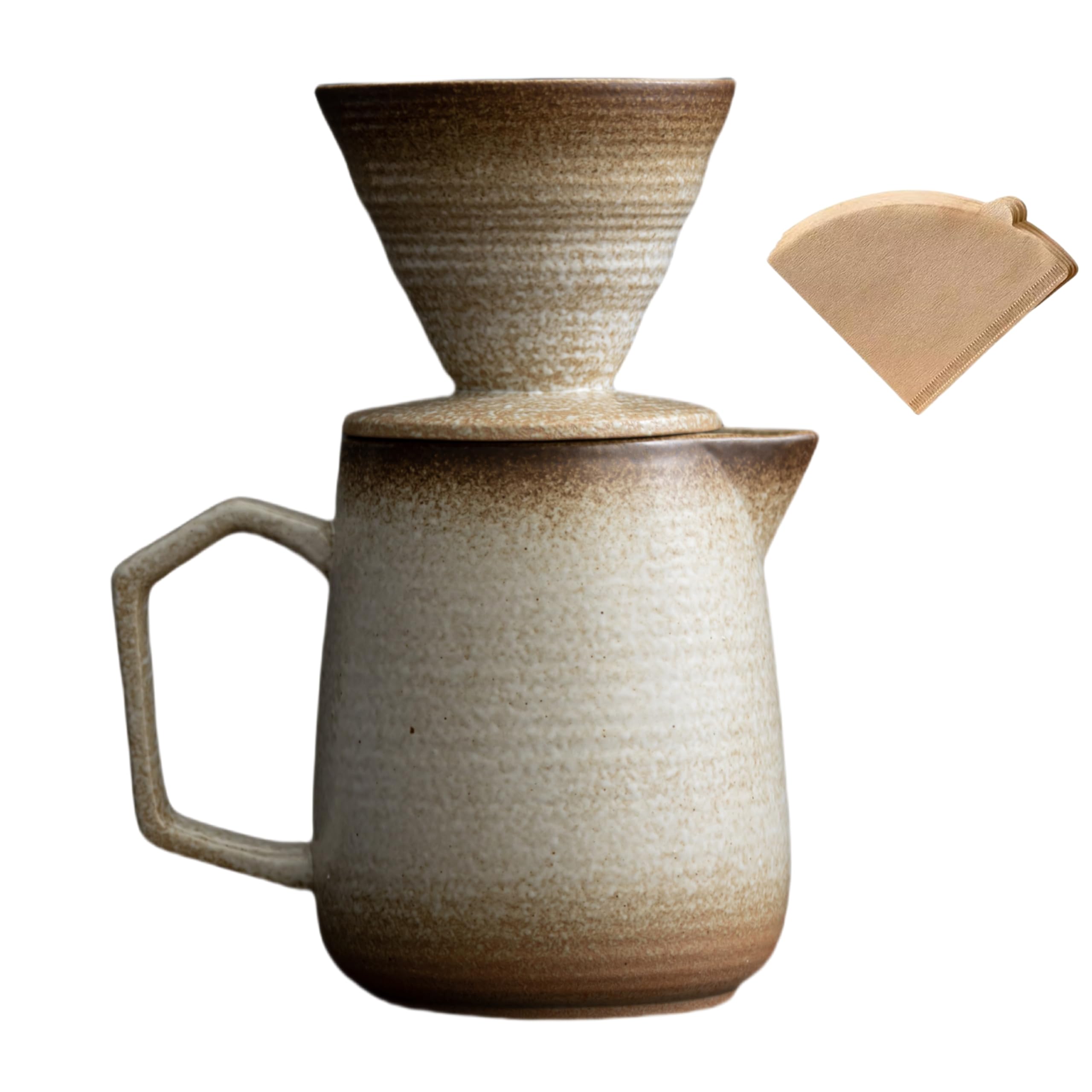 HYAXGM Pour Over Coffee Maker,Ceramic Coffee Maker With 100 pcs V60 Paper Filterďź16oz/480ml Pour Over Coffee Dripper (Off White)