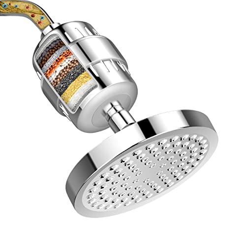 FEELSO Shower Head and 15 Stage Shower Filter, High Output Hard Water Softener Showerhead with Filter Cartridge for Hard Water Remove Chlorine and Harmful Substances