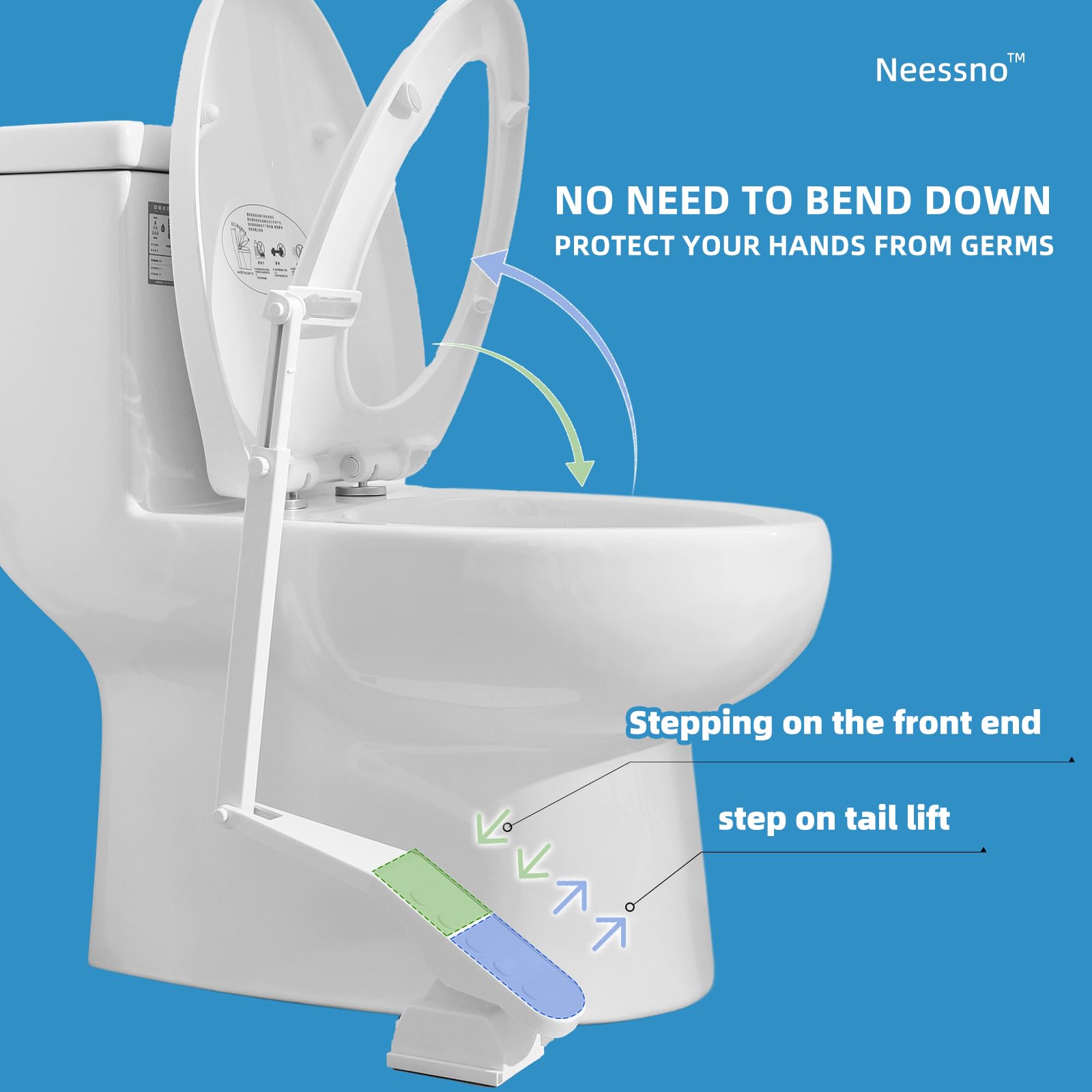 Neessno Toilet Seat Lifter Foot Pedal, Touch Free Toilet Seat Lift,Prevent Dirty Hands Easy Application, and Strong Double-Sided Waterproof Adhesive
