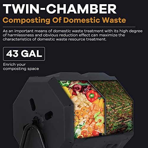 MGHH Outdoor Composting Bins, Tumbling Composter Dual Rotating Batch Compost Bin, for Yard Waster 43 Gallon Black Door