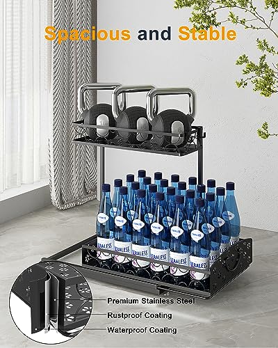 MHHA Under Sink Organizer,Adjustable Height Metal Under Kitchen Cabinet Organizer,2-Tier Sliding Shelf Storage,Multi-Use for Under Kitchen Bathroom Sink Organizers and Storage,Black