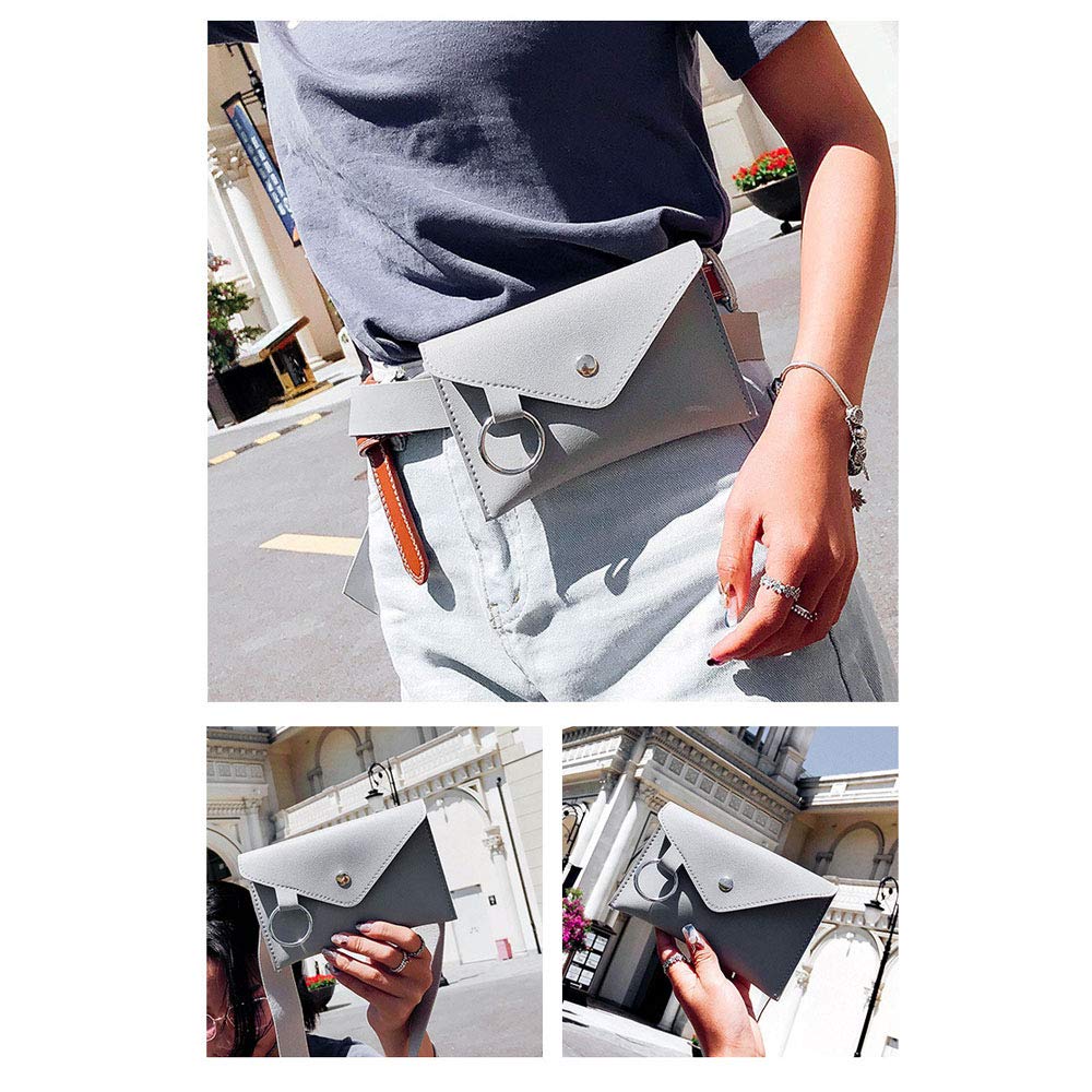 Danse Jupe Women Mini Envelope Waist Bag PU Leather Clutch Cell Phone Purse Chest Bag Light Grey