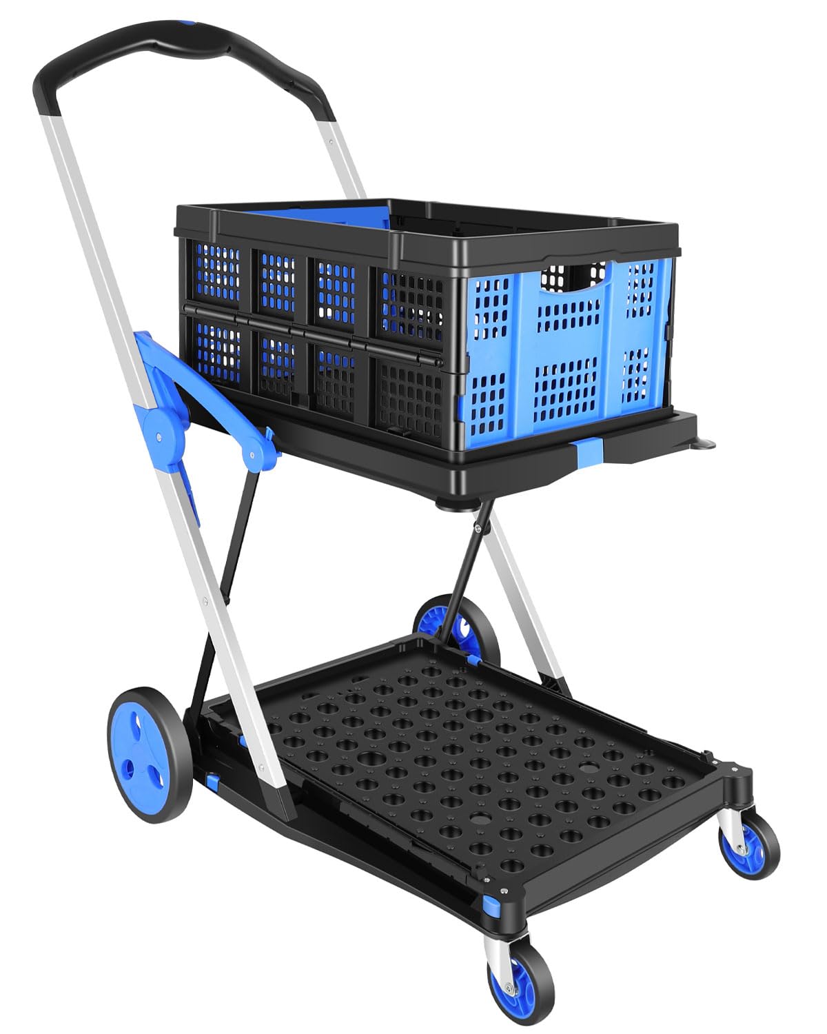 Collapsible Utility Cart,Multi use Functional Shopping Carts with Storage Crate Adjustable Moving Cart Folding Trolley Lightweight, Storage Cart with Removable Basket Carries