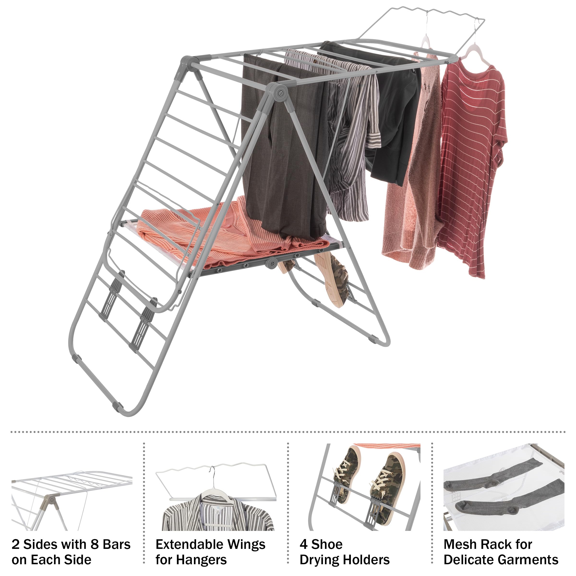 Everyday Home Clothes Drying Rack - Indoor/Outdoor Portable Laundry Rack for Clothing, Towels, Shoes - Collapsible Clothes Stand (Brushed Silver)