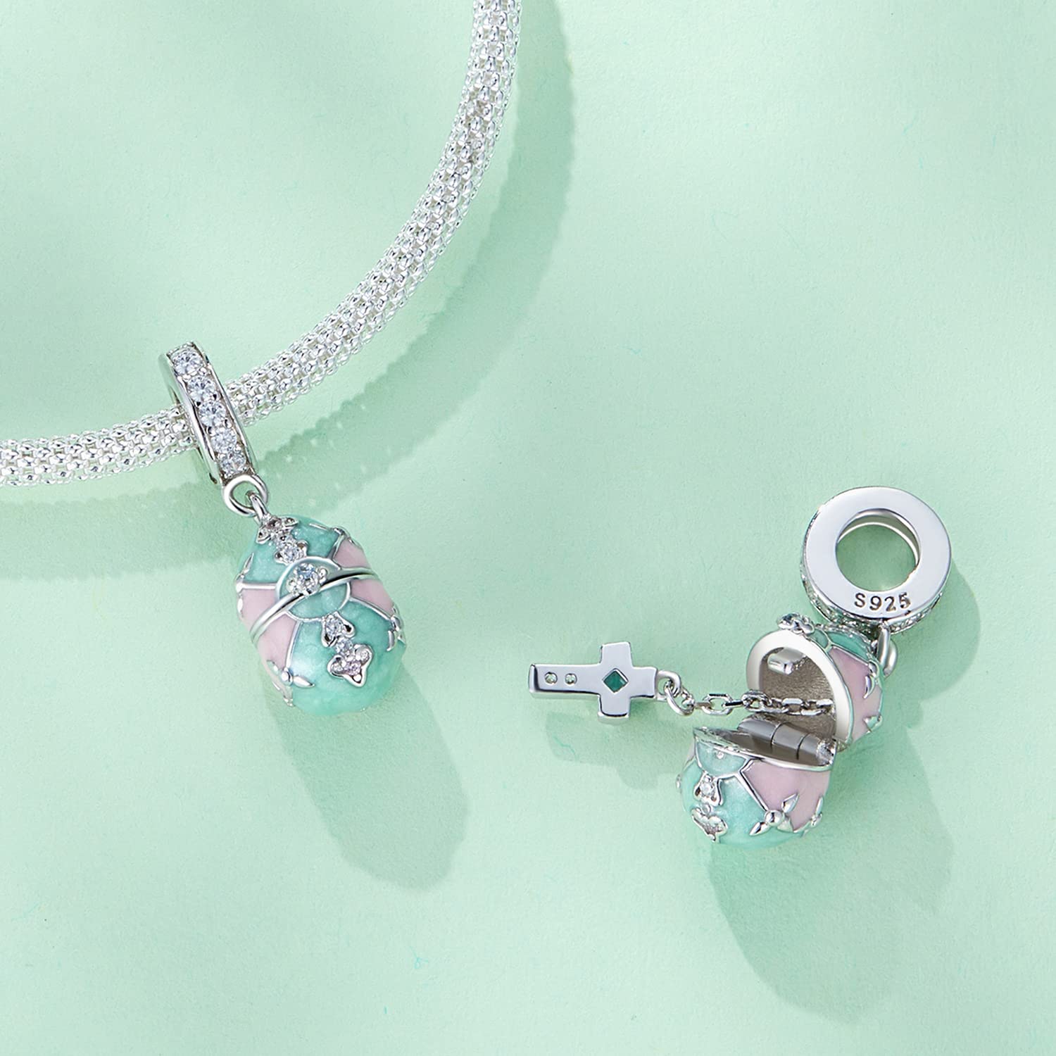 Easter Egg Pendant Charm 925 Sterling Silver Charm Fits For Pandora Bracelet Necklace, BSC779