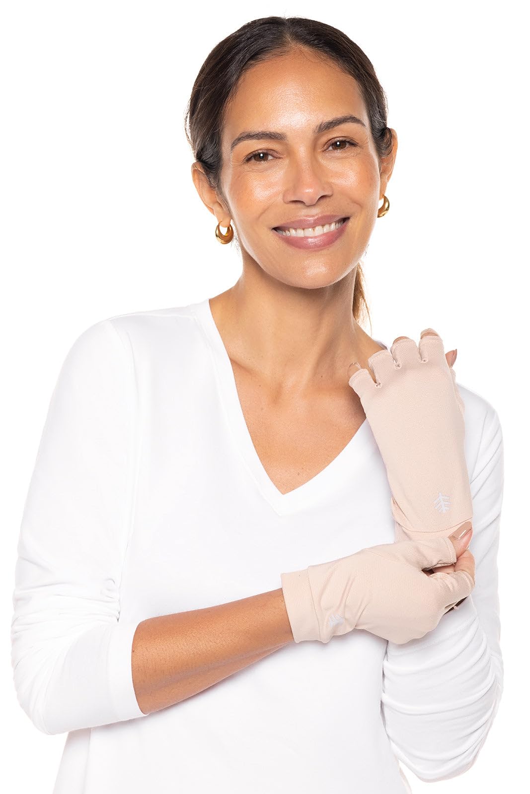 Coolibar UPF 50+ Men's Women's Ouray UV Fingerless Sun Gloves - Sun Protective (Medium- Beige)