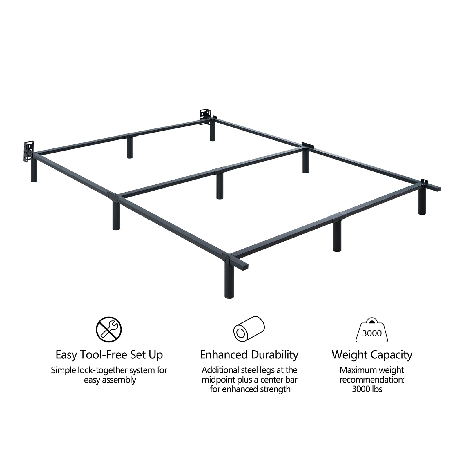 NELGUTA Basics Metal Bed Frame, 7 Inch Support for Box Spring and Mattress Set, Black, King