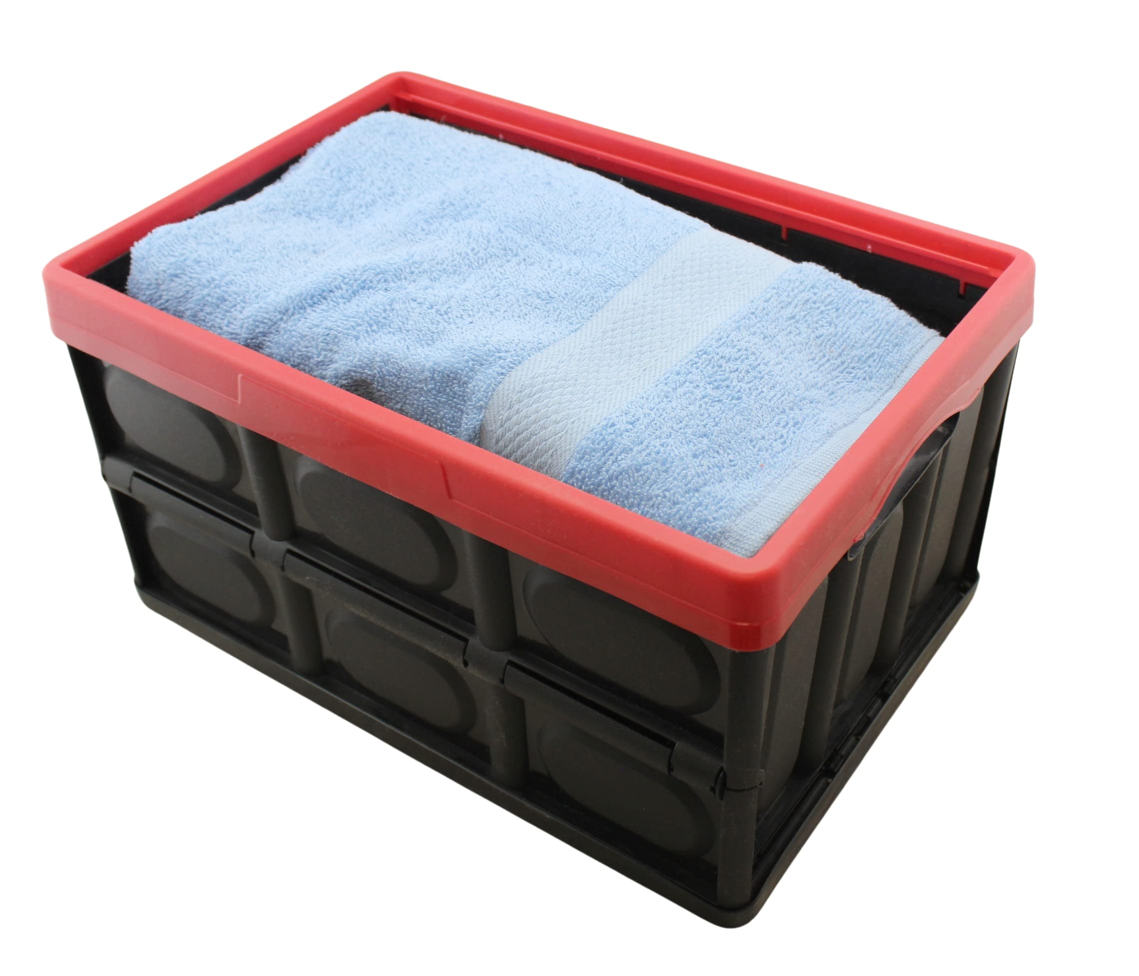 Dependable Industries inc. Essentials Collapsible Storage Box Foldable Utility Bin with Lid for Home Storage Office Auto Trunk Organization - Black with Red - 100's of Uses