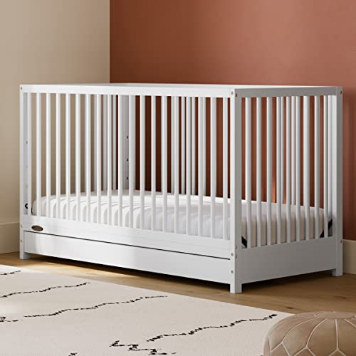 Graco Teddi 5-in-1 Convertible Crib with Drawer (White) – GREENGUARD Gold Certified, Crib with Drawer Combo, Full-Size Nursery Storage Drawer, Converts to Toddler Bed, Daybed and Full-Size Bed