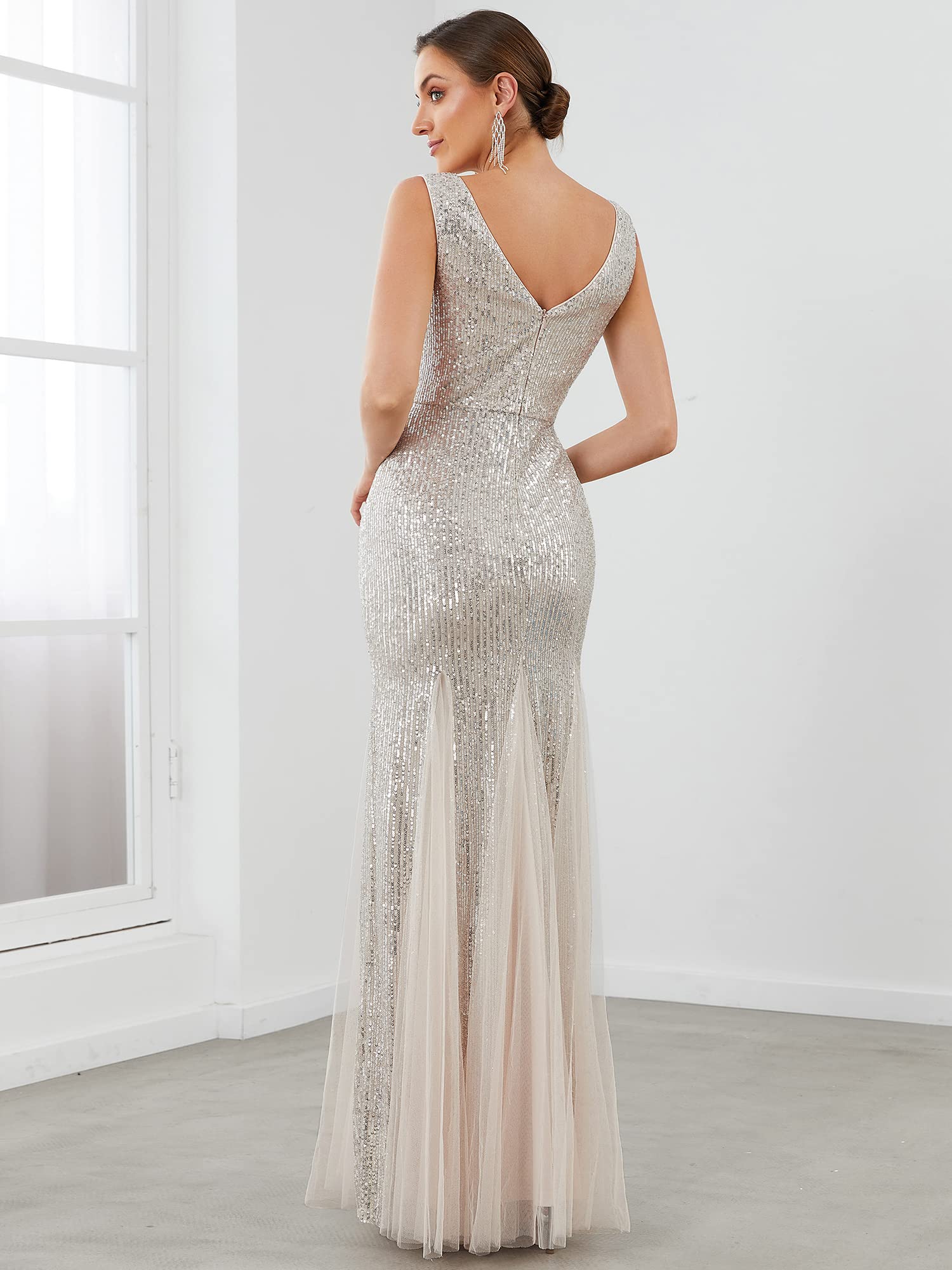 Ever-Pretty Women's Sexy V-Neck Backless Mermaid Evening Maxi Dress Rose Gold US8