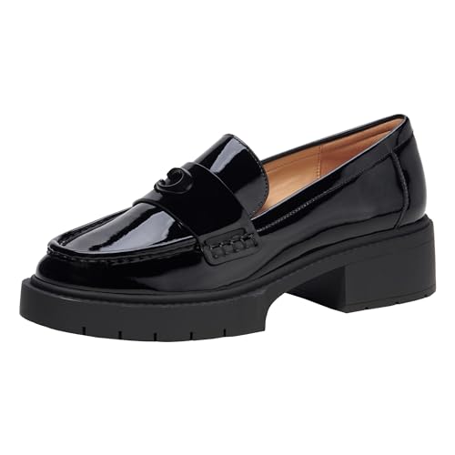 COACH Women's Flats Leah Loafer in Patent Leather, Color Black Patent, Size 8