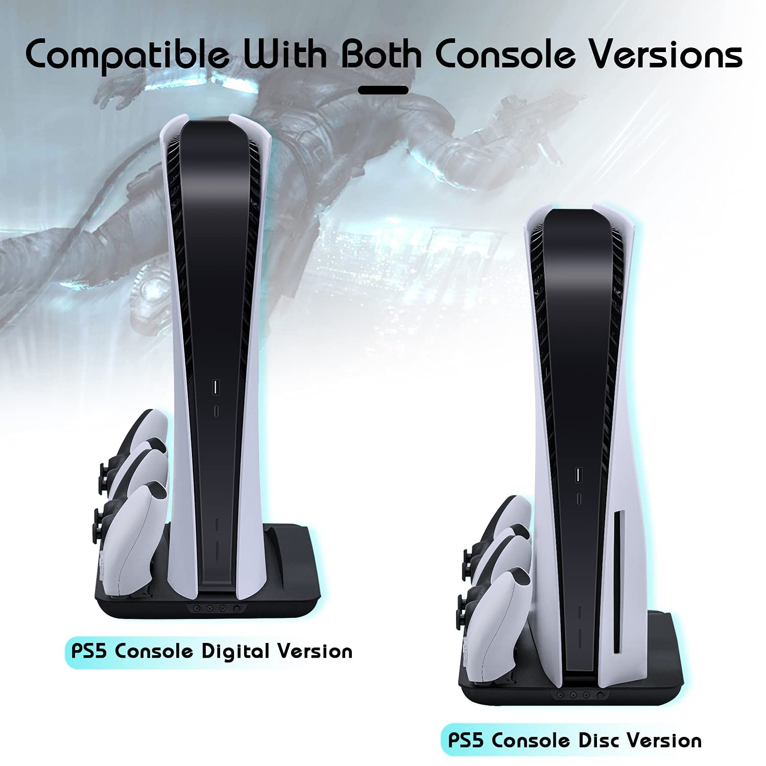 Wigearss Charging Cooling Stand for PS5 Charging Dock with 3 Speed Levels Cooling System for PS5 UHD and Digital Edition Consoles and Controllers - Black