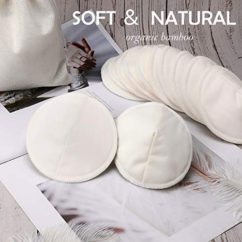PHOGARY 12 PCS Washable Bamboo Nursing Pads, Reusable Organic Breast Pads with Laundry Bag and Storage Bag, Soft & Super Absorbent - Perfect Baby Shower