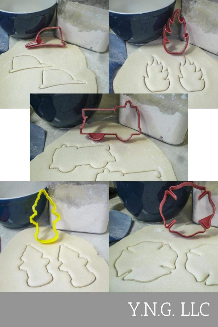 FIREFIGHTER FIREMAN OUTLINES FIRE TRUCK HELMET HYDRANT SET OF 5 COOKIE CUTTERS MADE IN USA PR1398