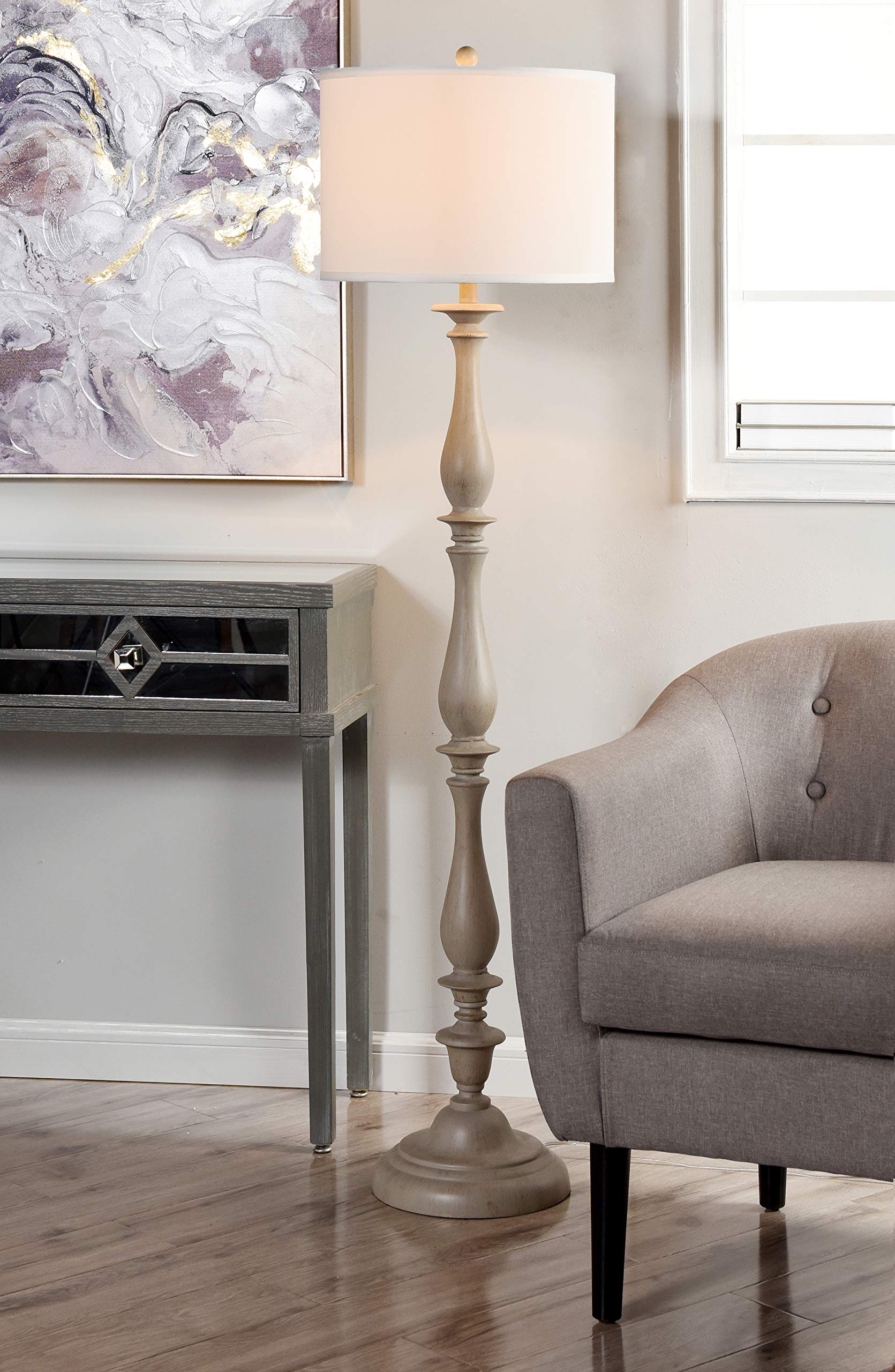 Collective Design L71520BDSAM Charlton, Distressed Gray Finish, Taupe Hardback Silk Shade Floor Lamp