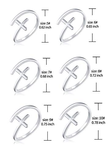 DAOCHONG Simple Cross Ring Sterling Silver Adjustable Cross Wrap Open Ring for Women Daughter Girlfriend Easter Gift, Size 6