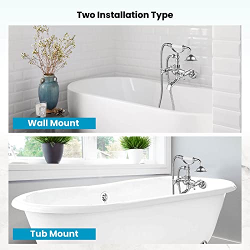 gotonovo Vintage Wall Mount Clawfoot Tub Faucet 3-9Inch Adjustable Center Polished Chrome 2 Double Handle Shower Faucet System Telephone Shape