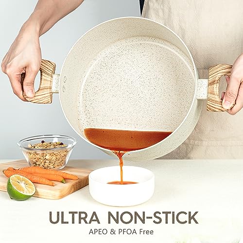 MICHELANGELO Nonstick Stock Pot, 6 Quart Cooking Pot with Lid, Induction Soup Pot White Granite, Non Stick Pot with Stay-cool Handle, 6 Quart Pot for Cooking