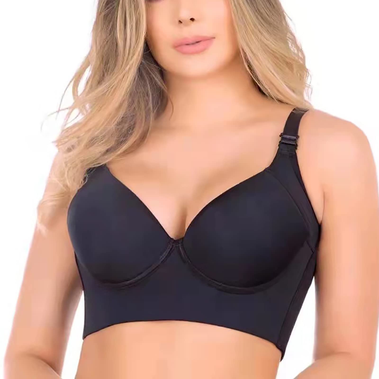ehyseli Women's Back Smoothing Bra Filifit Sculpting Bra Deep Cup Shapewear Bra Fashion Hide Full Back Coverage Sport Bra Black