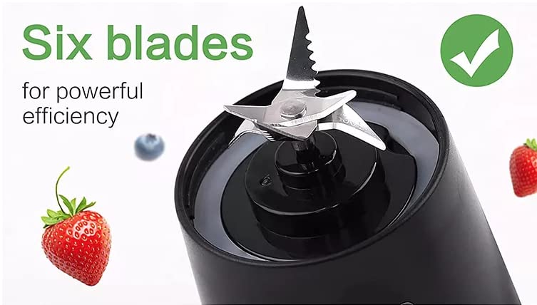 Portable Blender Smoothies Personal Blender Mini Shakes Juicer 380 ml Cup USB Rechargeable Cordless Shaker Bottle (BLACK)