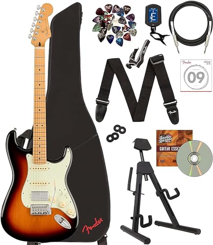 Fender Player Plus StratocasterĀ® HSS - 3-Color Sunburst Bundle with Gig Bag, Stand, Cable, Tuner, Capo, Strings, Strap, Strap Blocks, Picks, and Austin Bazaar Instructional DVD