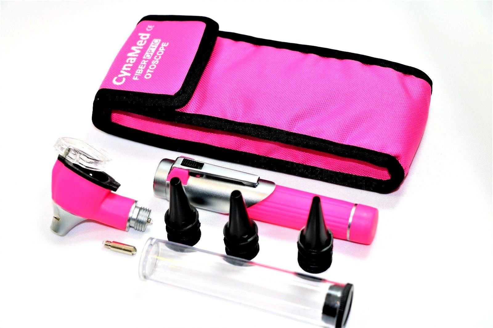 Premium Student Home Use Led Bright Light Ent Diagnostic Otoscope Pocket Size Pink Plus 1 Extra Replacement Bulb Plus 10 Specula Cynamed
