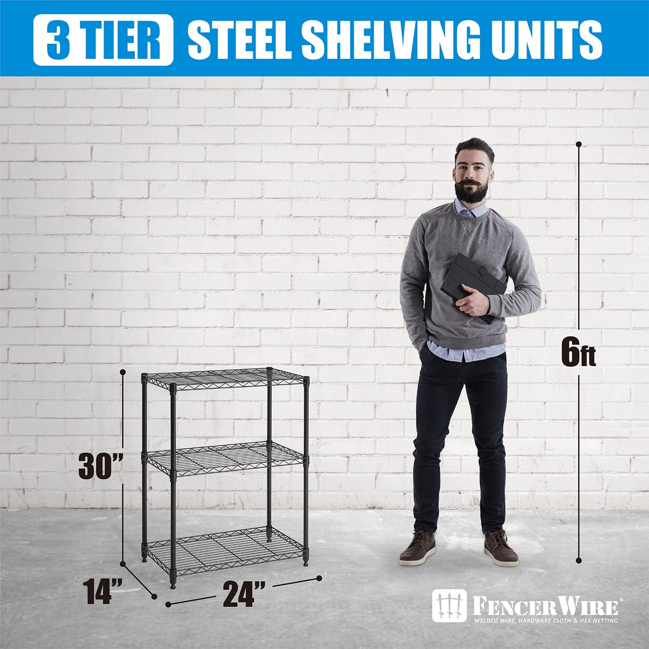 Fencer Wire 3/4/5-Tier Adjustable Height Wire Shelving Unit, Garage Shelving Storage Organizer, Wire Rack Shelving, Metal Steel Storage Shelves, Utility Storage Shelf with Leveling Feet, Black