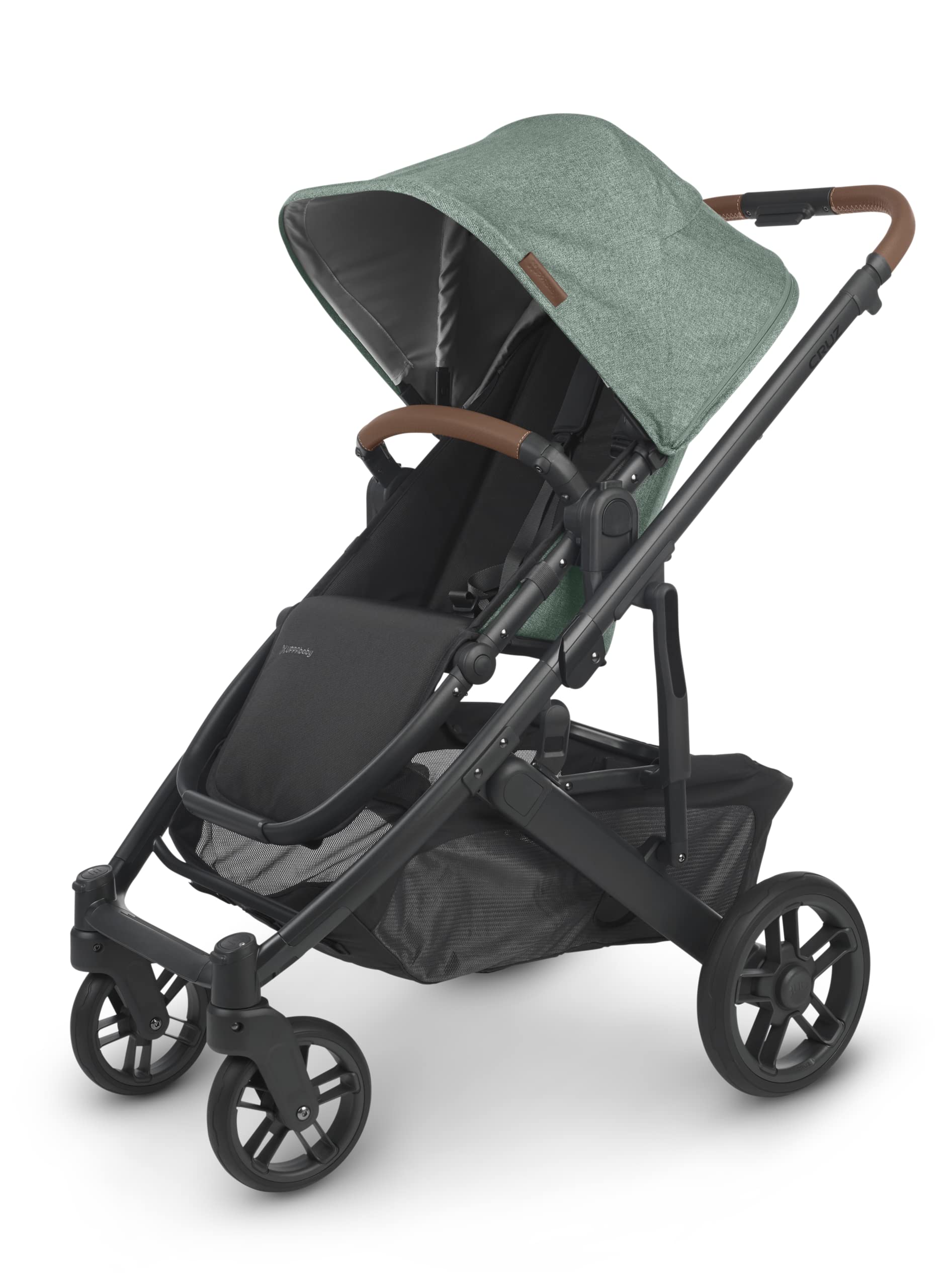 Cruz V2 Stroller - Gwen (Green Melange/Carbon/Saddle Leather) + Bassinet - Gwen (Green Melange/Carbon)
