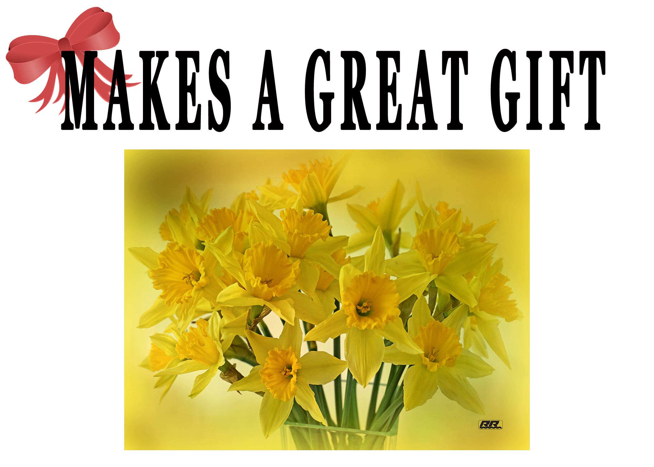 Flower Yellow Daffodil Floral Kitchen Glass Cutting Board Decorative Gift For Mom Daffodil Bouquet Design