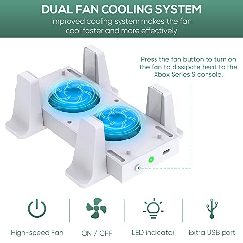 Cooling Stand for Xbox Series S Console, FASTSNAIL Dual Purpose Cooling Fan Cooler System Dock Station Accessories, 3 Levels Adjustable Speed & 2 Extra USB Ports (Only for Xbox Series S)