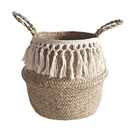 Flower Basket Flower Pot Nordic Long Tassel Faux Flowerpot Living Room Storage Container Bonsai Container with Drainage 1 XS