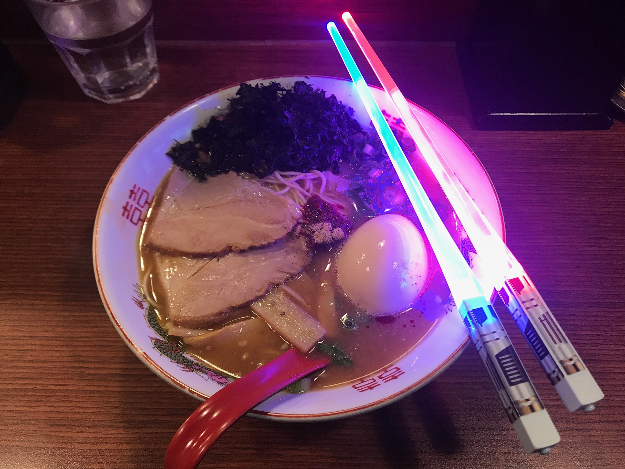 Everyday Delights LED Light Up LightSaber Chopsticks, 2 pairs (Red & Blue), Reusable Durable Eco-friendly Lightweight Portable BPA Free Food Safe Kitchen Dinner Party Utensil Tableware Toy Gift