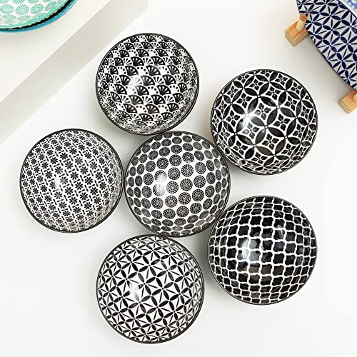 LEHAHA 10 Ounces Japanese Style Ceramic Bowl Set,Porcelain Semi-Matte Small Bowls, Set of 6 Dipping Bowls, Side Dishes For Desserts, Ice Cream, Snacks, Condiments, Souffle,Yogurt, black