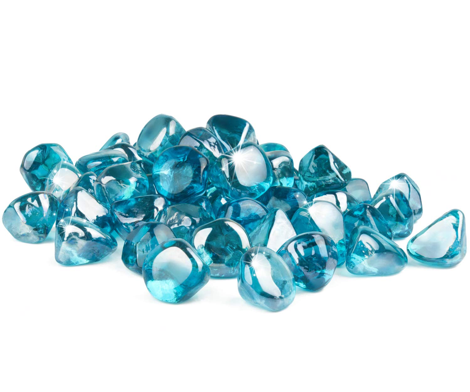 GASPRO 30 Pound Fire Glass Diamonds 1 Inch, Fire Pit Glass for Gas Fireplace and Fire Pit, Caribbean Blue, High Luster