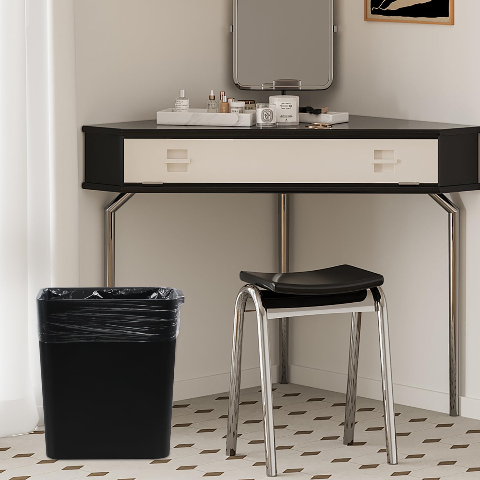 Leendines 3-Pack 4.5 Gallon Plastic Open-Top Trash Can, Black Garbage Can Wasterbasket