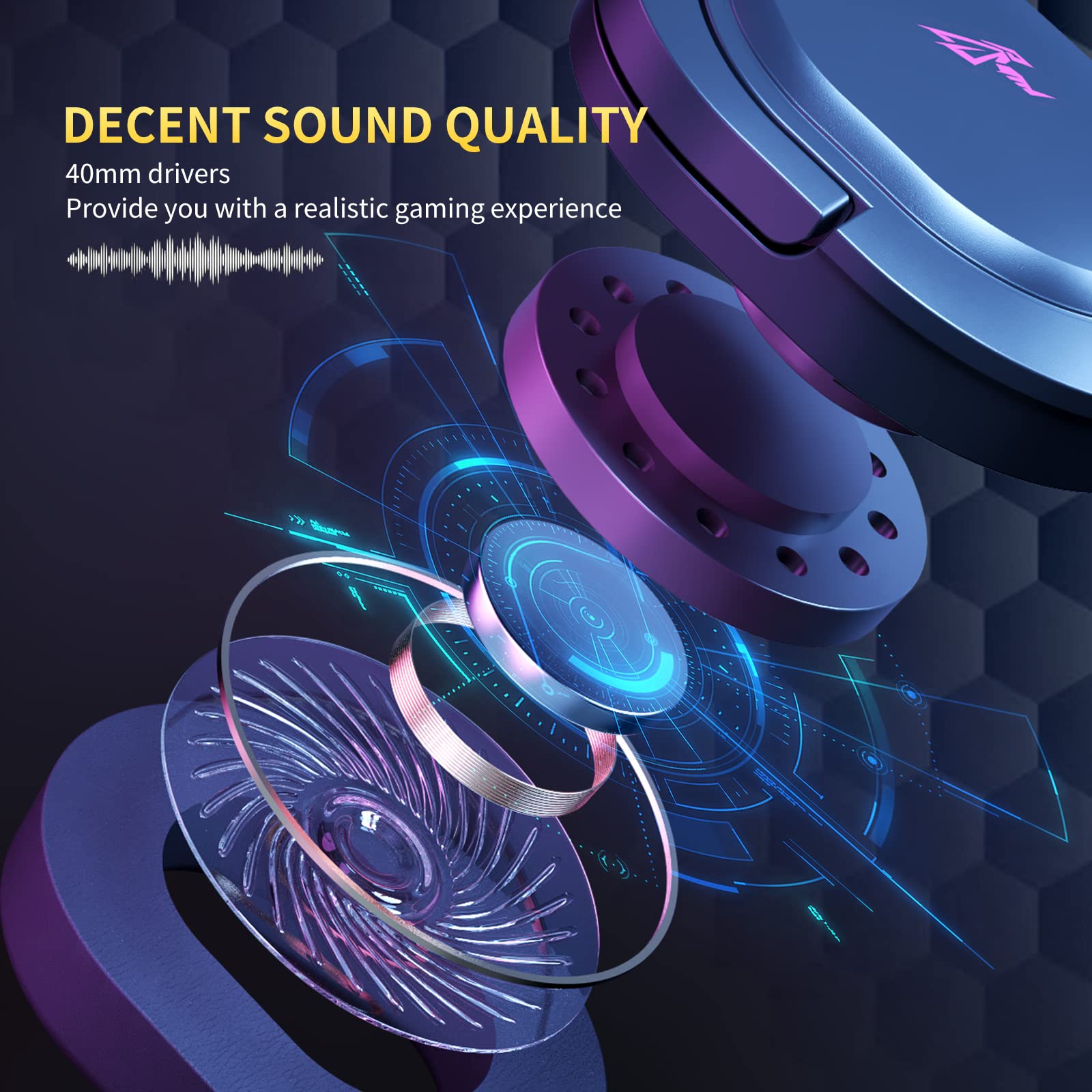 EASARS Wireless Gaming Headset, 2.4G Bluetooth Headset, Foldable Over Ear Headphones, 28H Playtime, Detachable Microphone, Compatible with PS5,PS4,PC