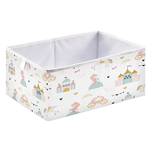 Kigai Princess Castle Rectangular Storage Bins - 16x11x7 In Large Foldable Storage Basket Fabric Storage Baskes Organizer for Toys, Books, Shelves, Closet, Home Decor