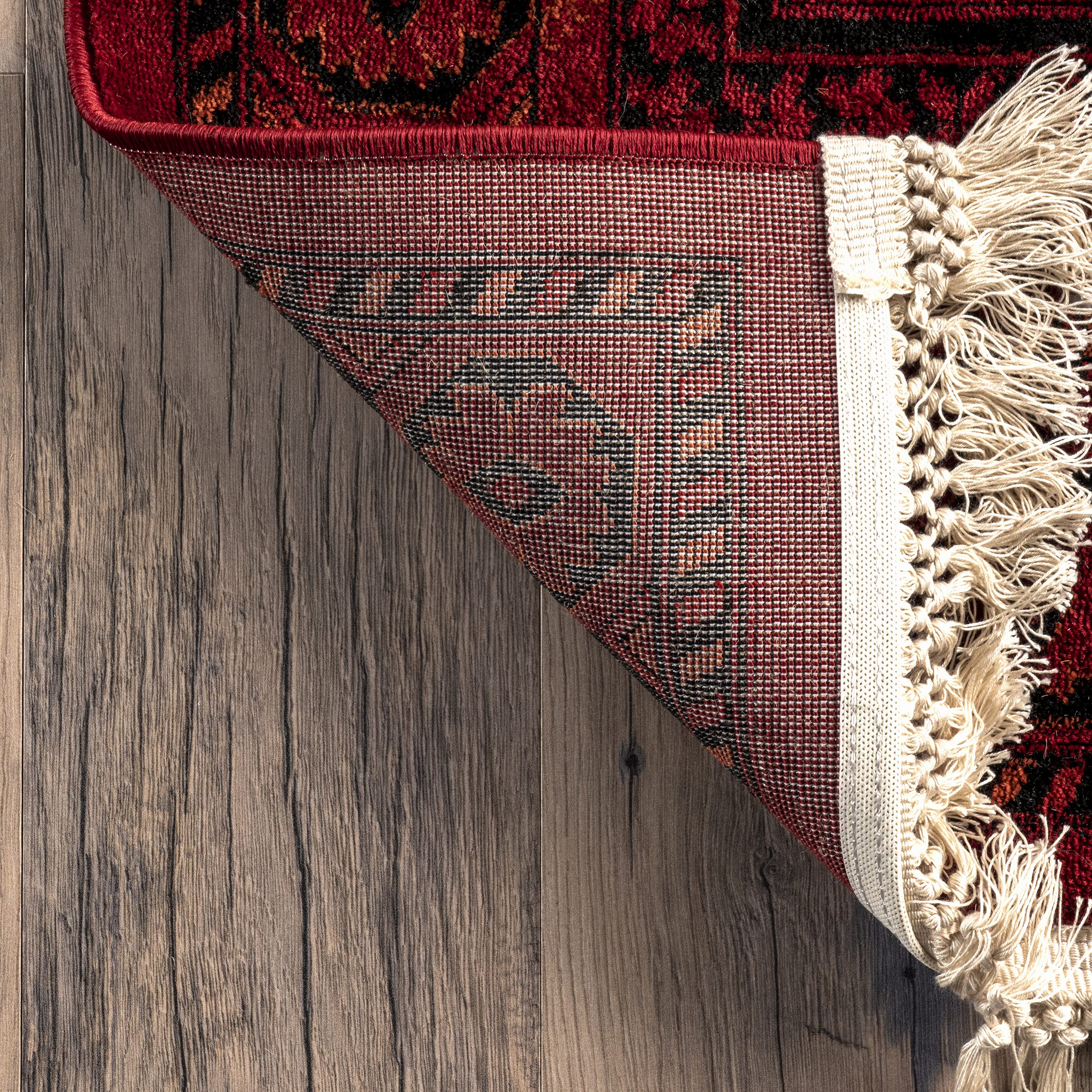 nuLOOM Billie Traditional Paneled Fringe Area Rug, 4x6, Red