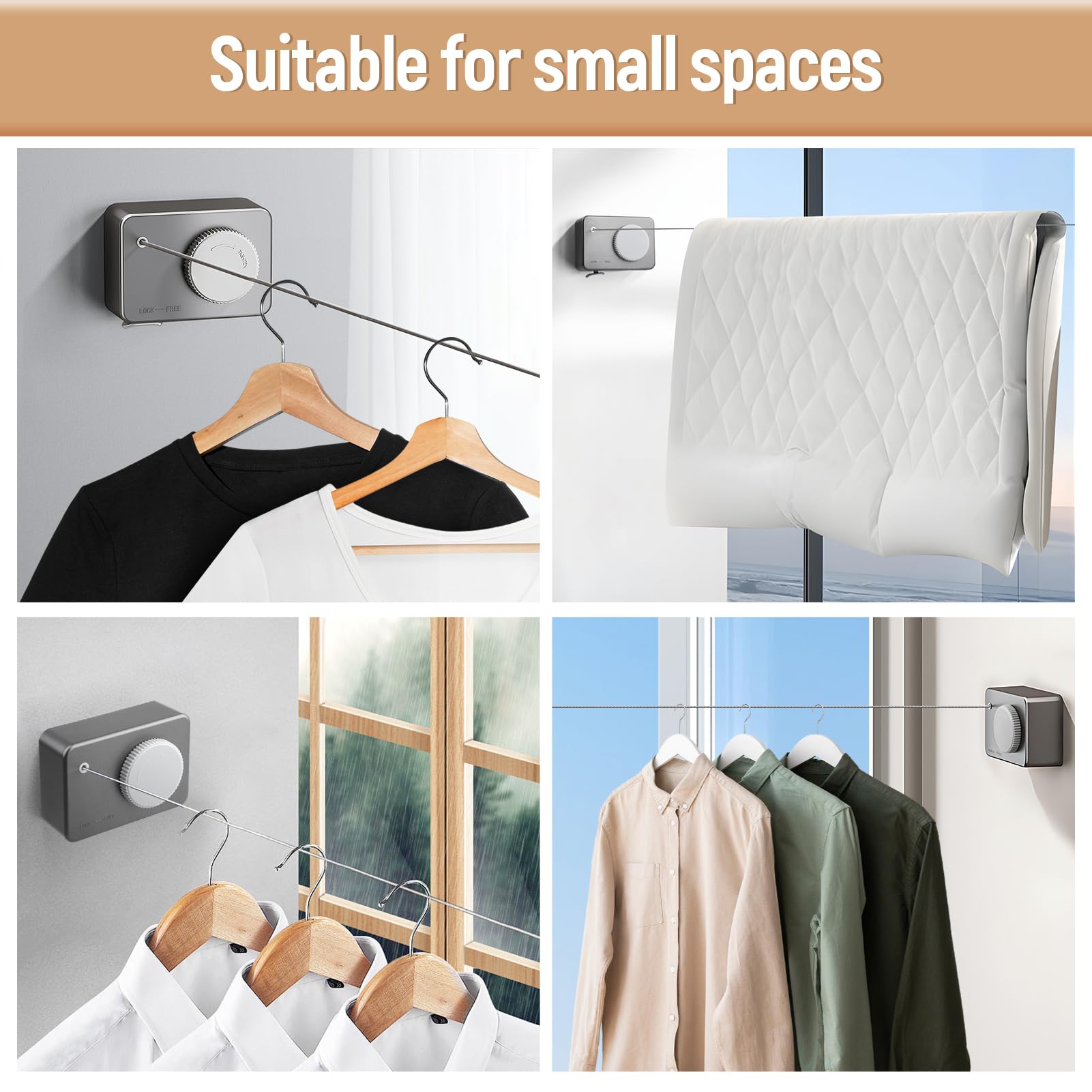 LeeQinersw Clothes Line Retracting Indoor - Non-Sagging Retractable Clothesline Indoor, Portable Laundry Clothes Drying Line for Small Space Balconies, Bedroom, Bathroom