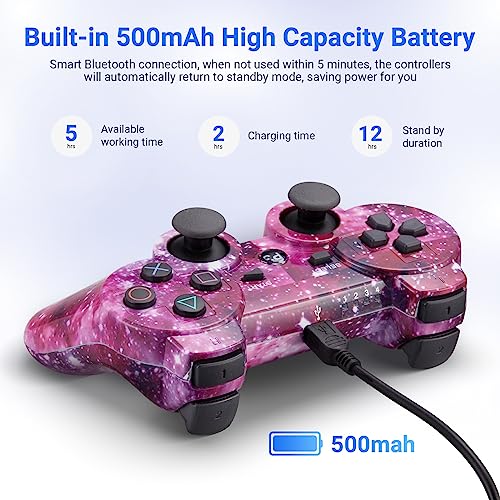 Powerextra Pro PS-3 Wireless Controller for Play-Station 3 with High Performance Upgraded Joystick Rechargeable Battery Double Shock for PS-3(Lightning + Galaxy)
